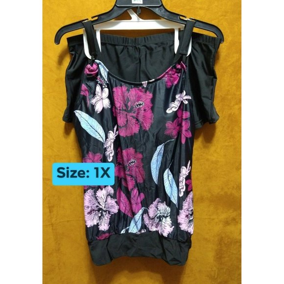 Rosewe | Swim | Purple And Black Floral Tropical Bathing Suit | Poshmark